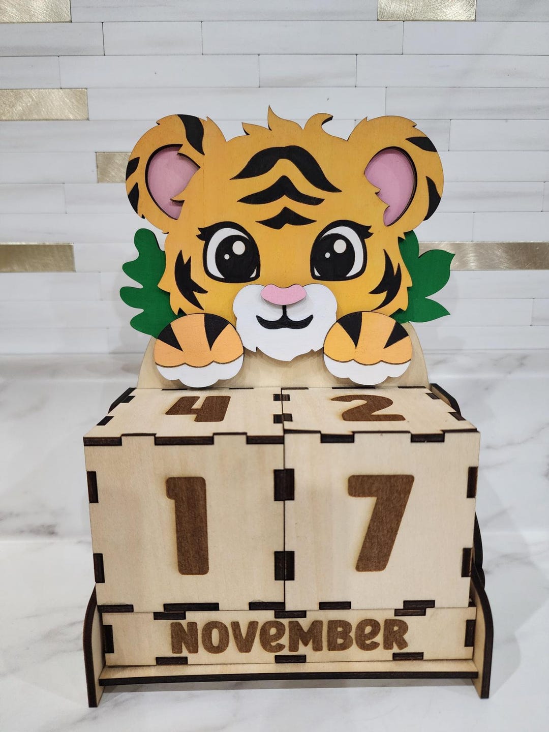 Block Calendar – Tiger Theme | Wooden Perpetual Calendar for Kids ...