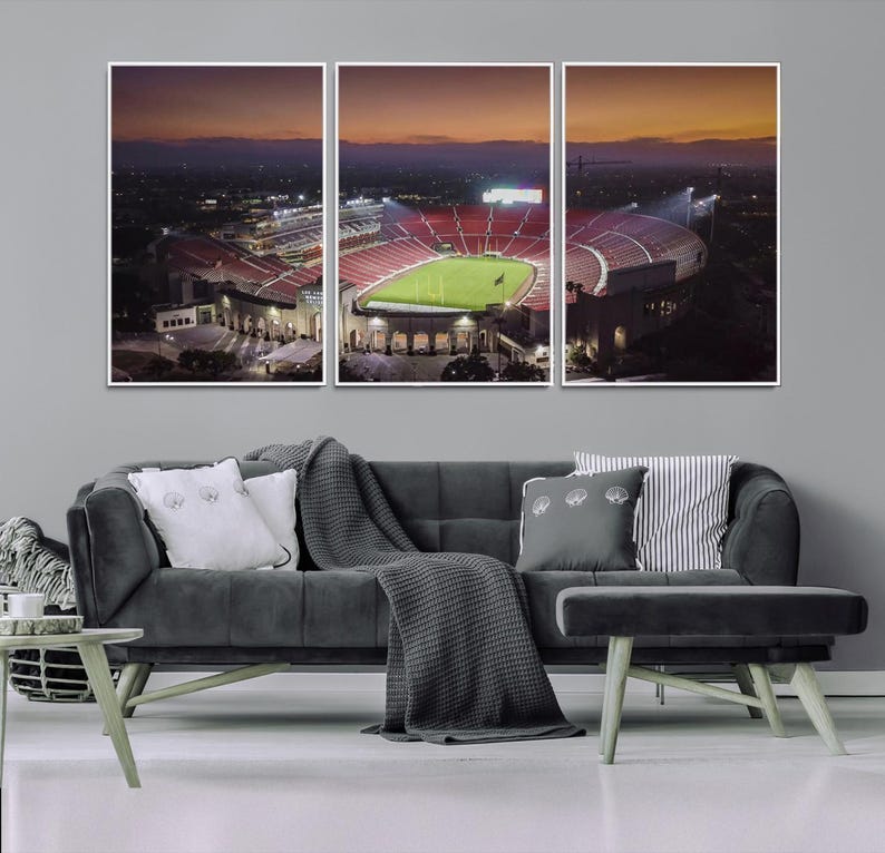Los Angeles Memorial Coliseum Canvas Wall Art - Evening Stadium View ...