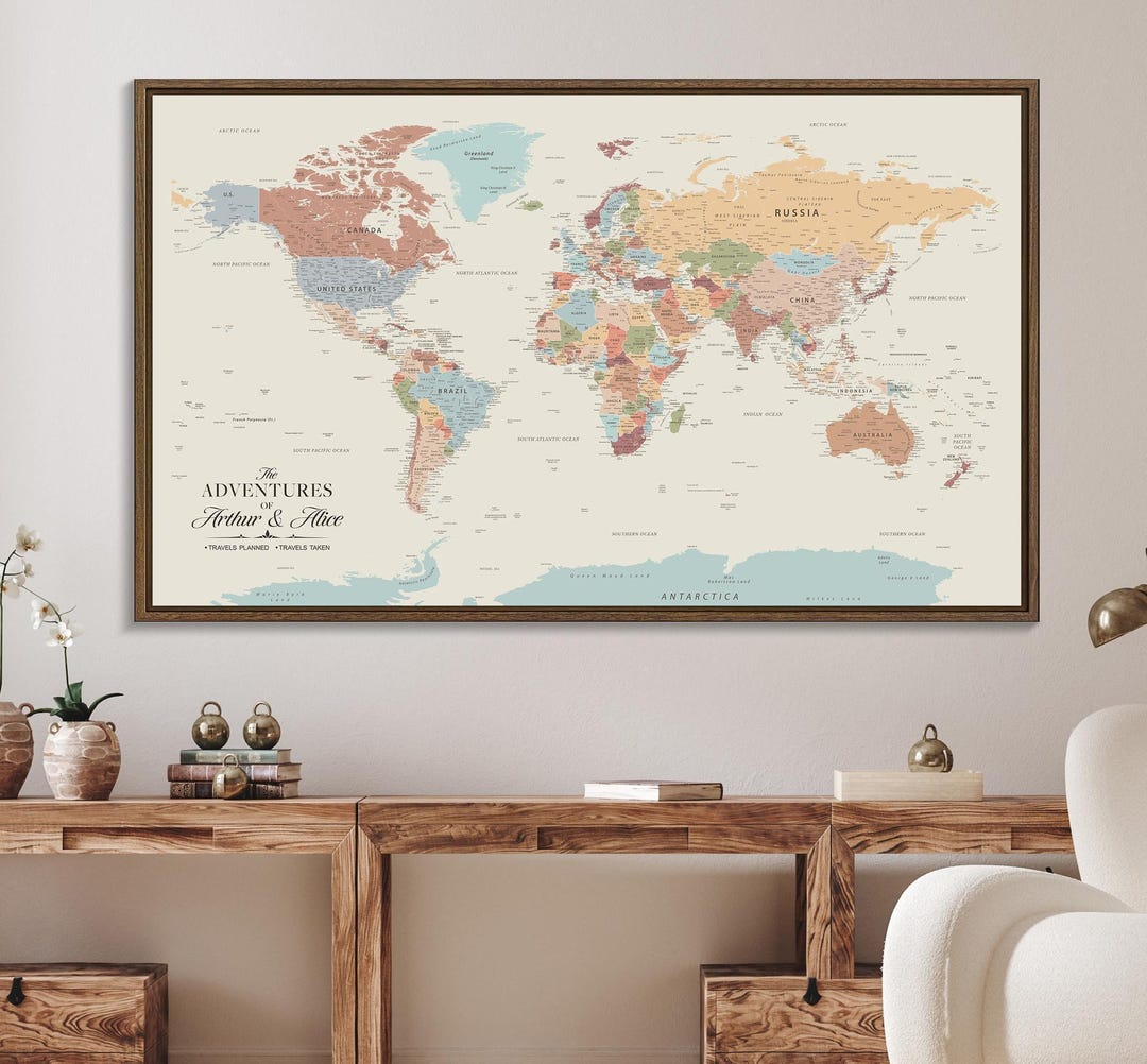 Framed Custom World Map Canvas Print, Personalized World Map, Office ...