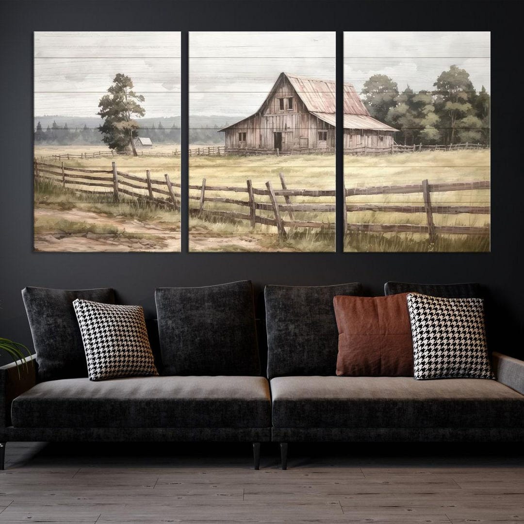 Farmhouse Wall Decor Old Barn Painting Canvas Print, Framed Vintage ...