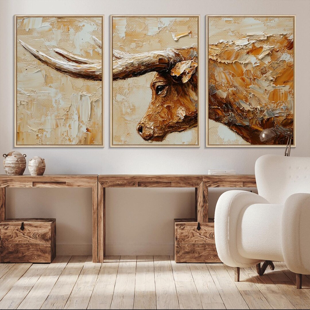 Texas Longhorn Cattle Steer Large Wall Art Canvas Print – Modern Wall ...