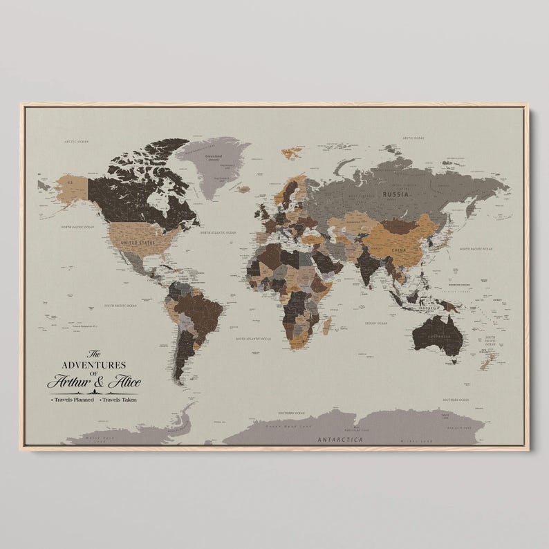 Personalized Push Pin World Map Canvas: Custom Travel Tracker, Handmade ...