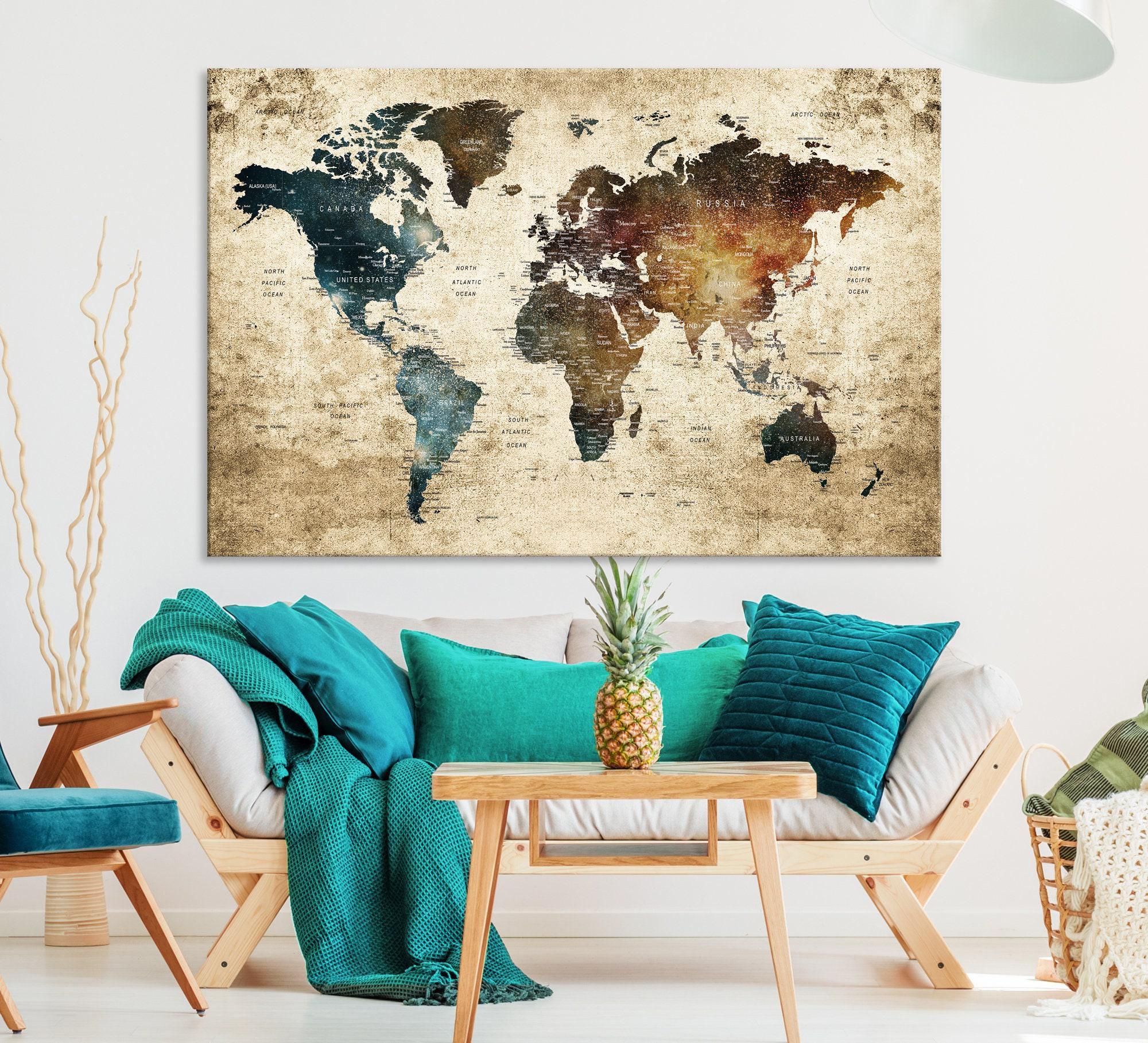 World Map Wall Art, Push Pin Travel Map, Large World Map Push Pin ...