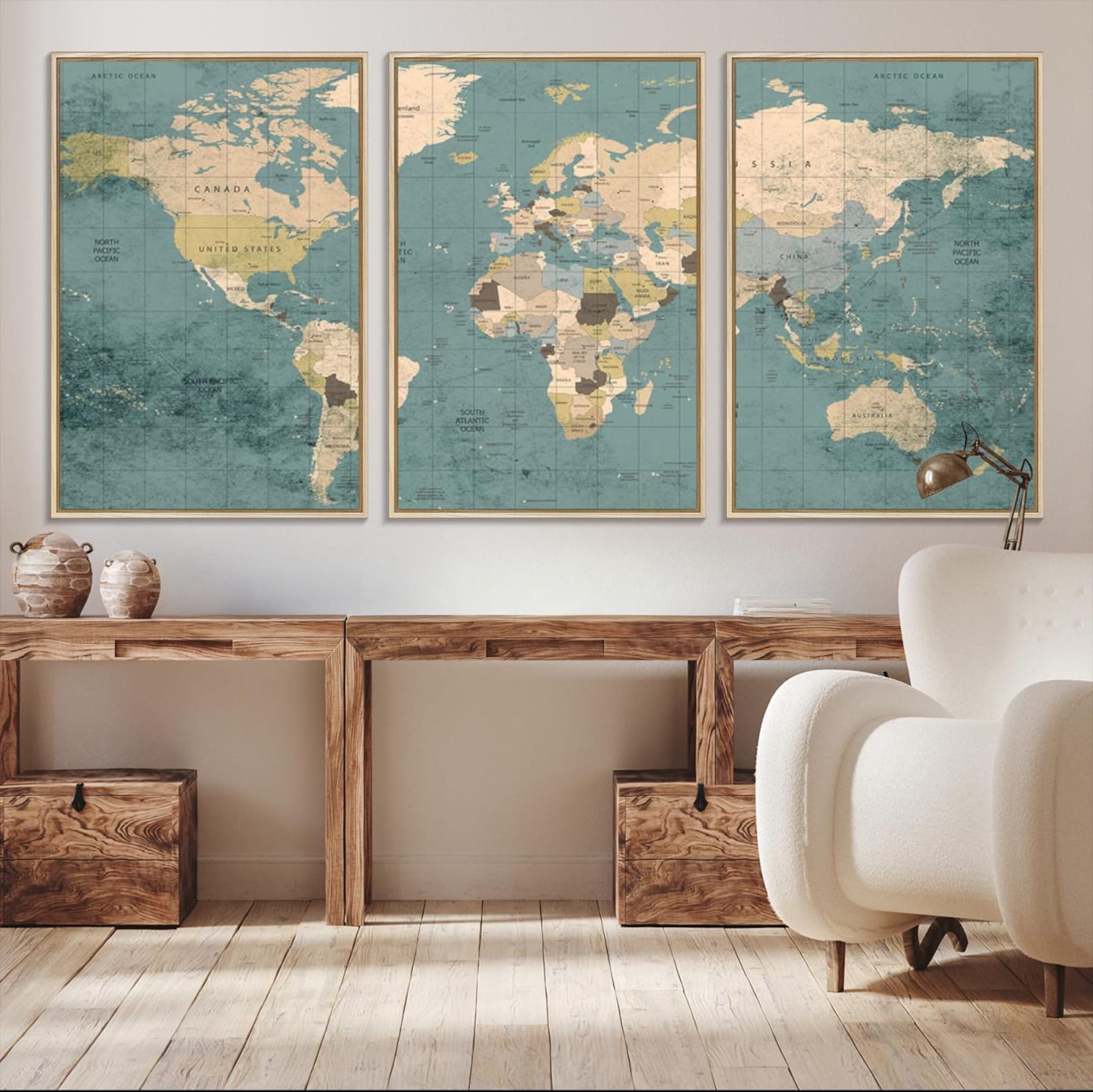Classic World Map Wall Art Canvas Print, Framed Retro Map Art Picture ...