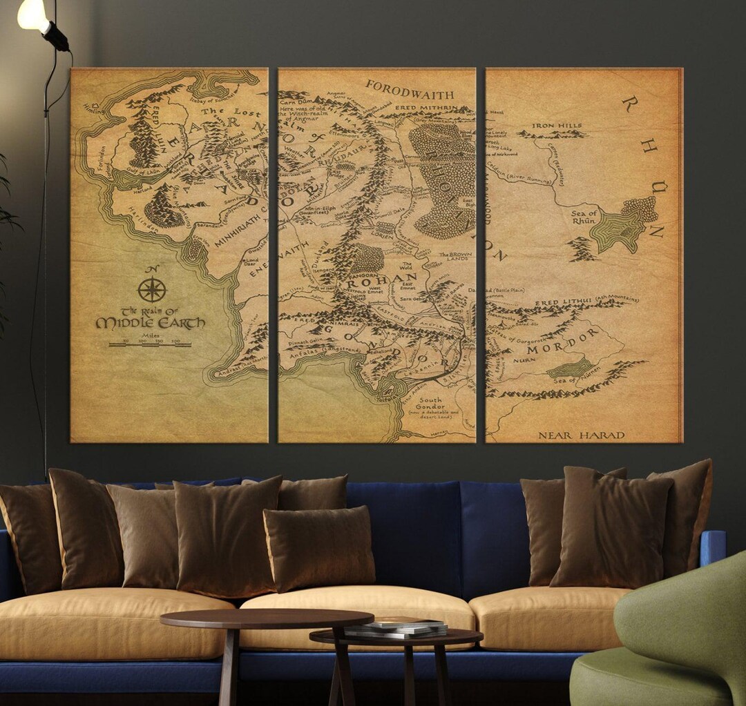 Middle Earth Map, Lord of the Rings World Map, Triptych LOTR Map, LOTR ...