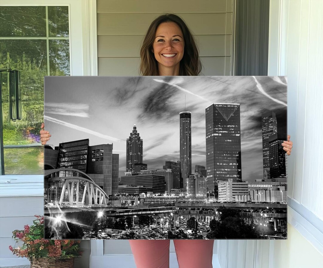 Atlanta Night City Cityscape Wall Art Canvas Print, Atlanta, Atlanta ...