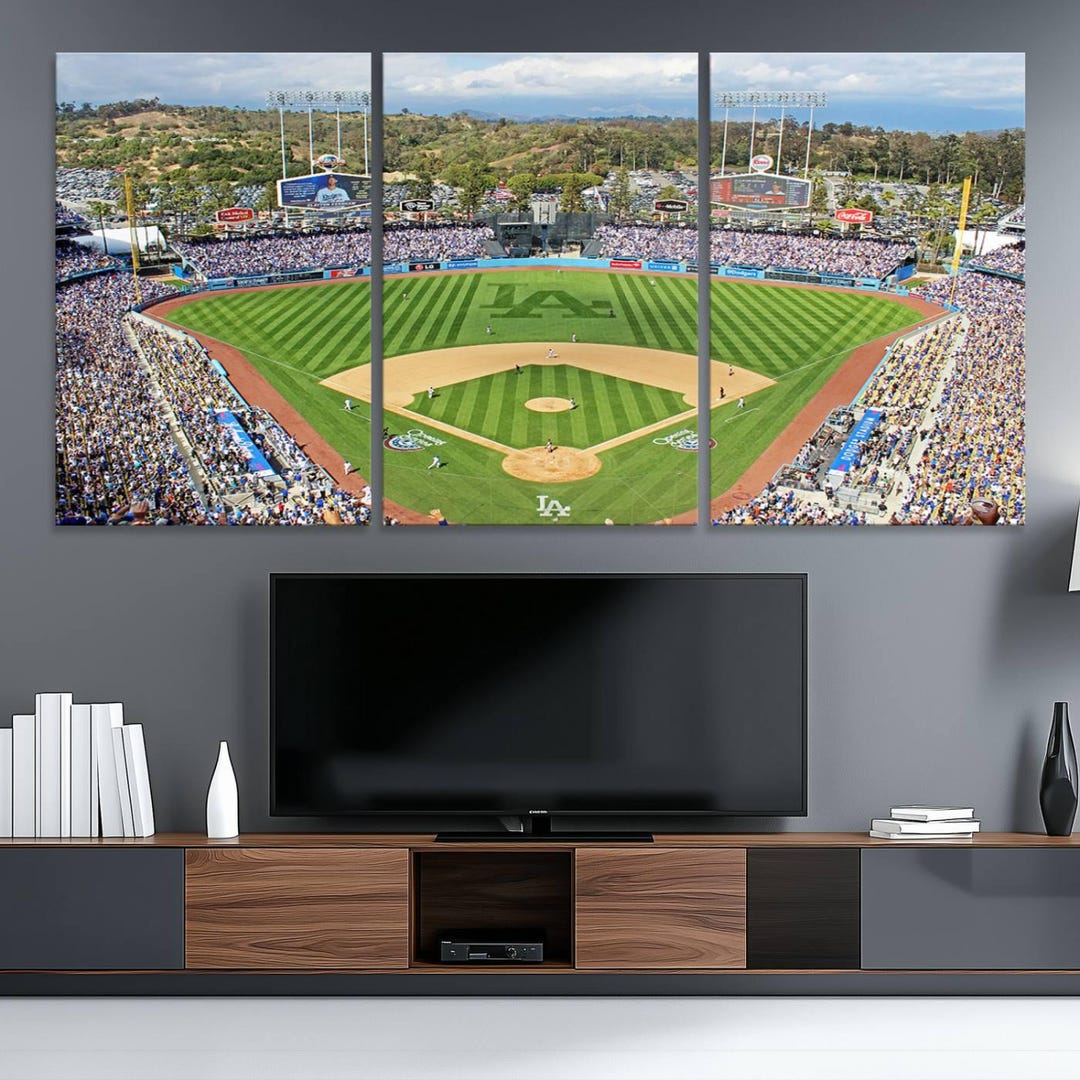 Dodgers Baseball Stadium Wall Art Canvas Print - Multi Panel - Framed ...