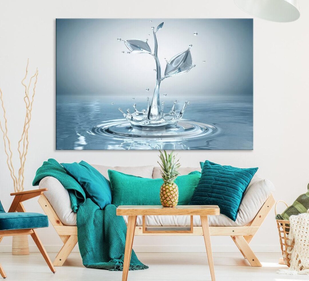 Water Abstract Wall Art, Large Multi Panel Bathroom Decor, Blue Water ...