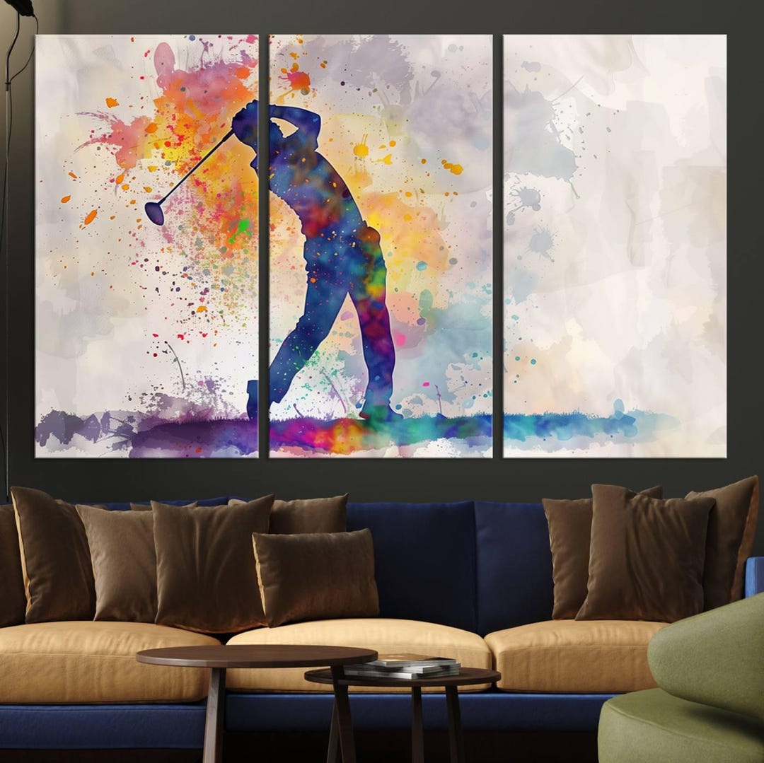 Watercolor Golf Player Watercolor Triptych Canvas Wall Art, Golf Player ...