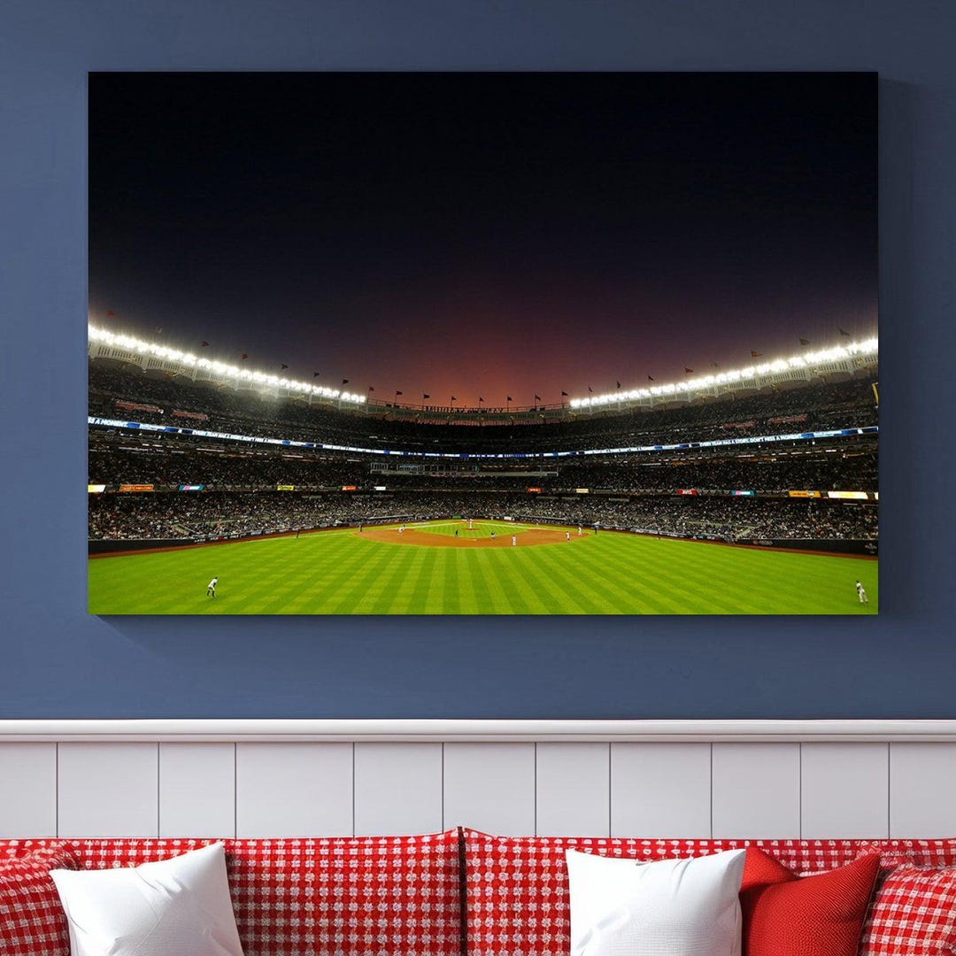 Game Night at Yankee Stadium Wall Art Print, New York Yankees Baseball ...
