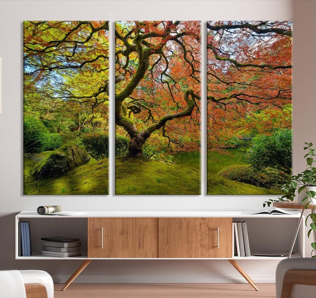 Oregon Japanese Tree Print, Framed Nature Landscape Canvas Print Maple ...