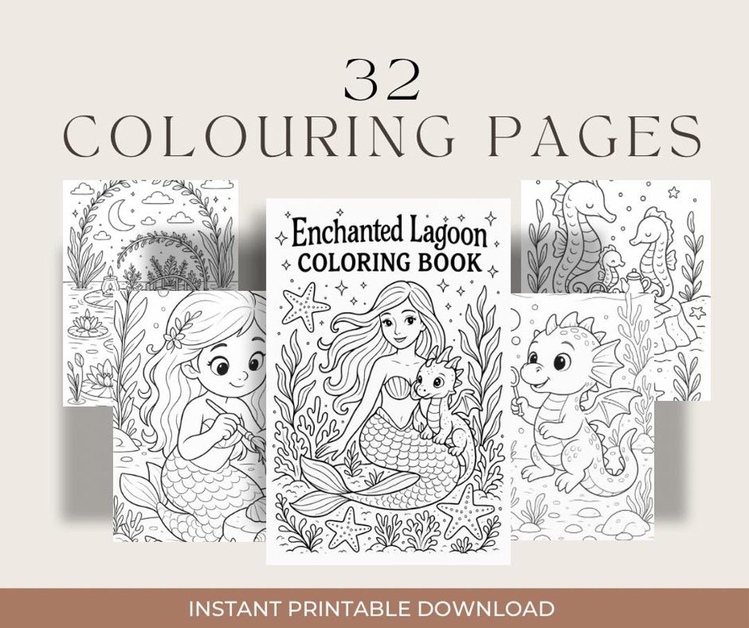 Enchanted Lagoon Coloring Book | Printable Underwater Mermaid and Sea ...
