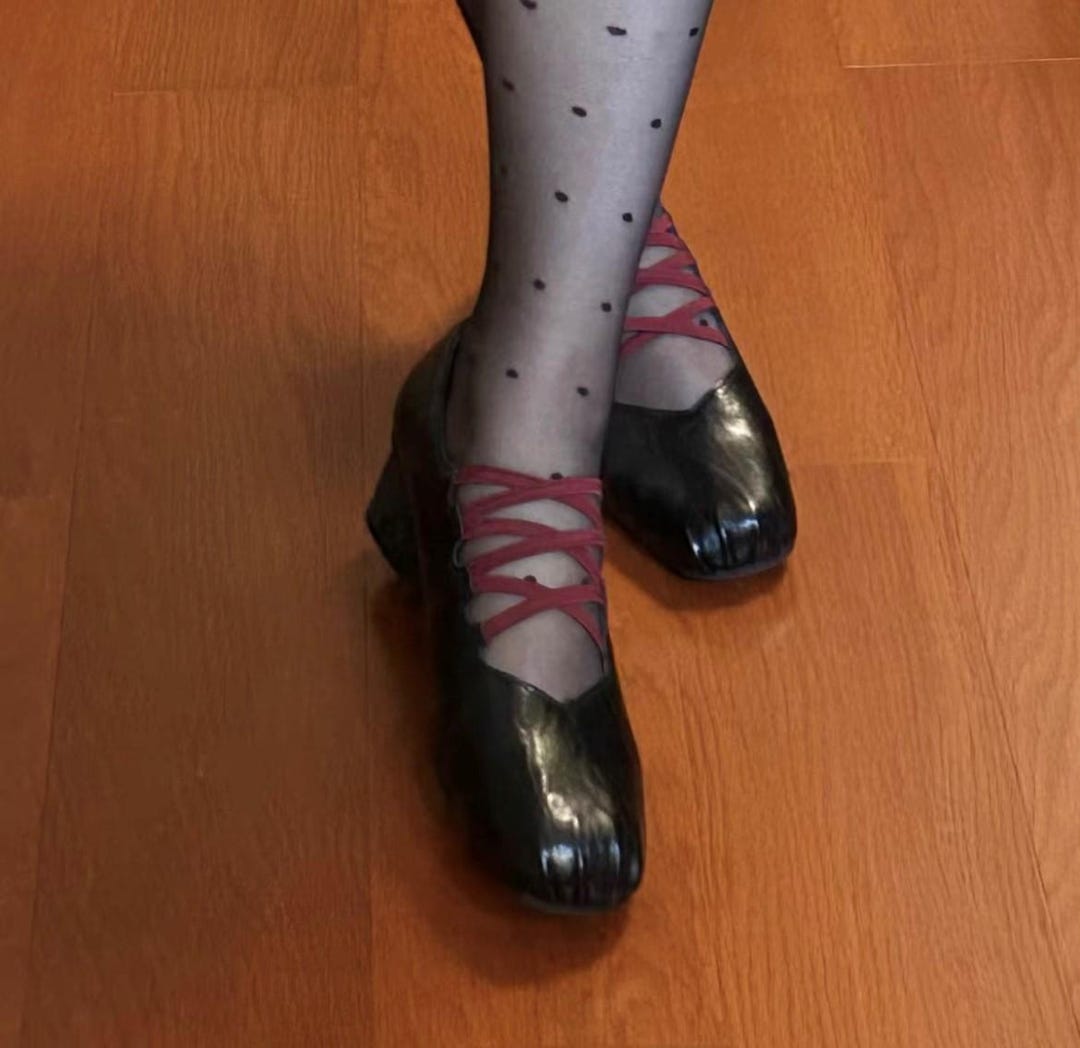 Vintage Pleated Square-toe Ballet Shoes, Burgundy Crossed Straps ...