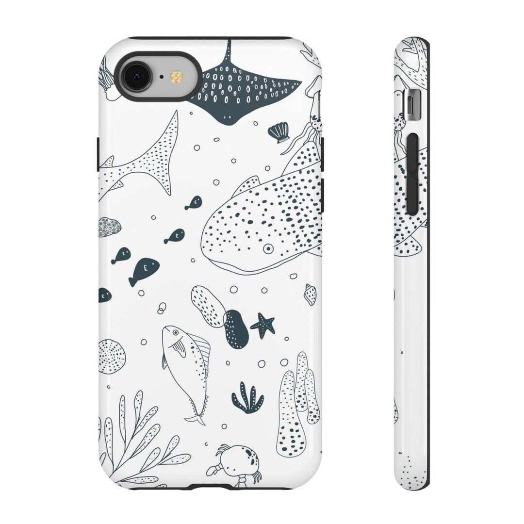 Cute Ocean Life Phone Case, Whale and Fish Design, Marine Life Pattern ...