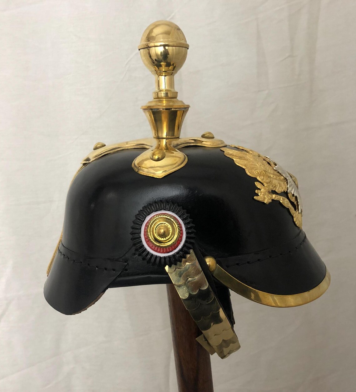 German Prussian Pickelhaube Helmet, Leather & Brass, LARP Cosplay - Etsy