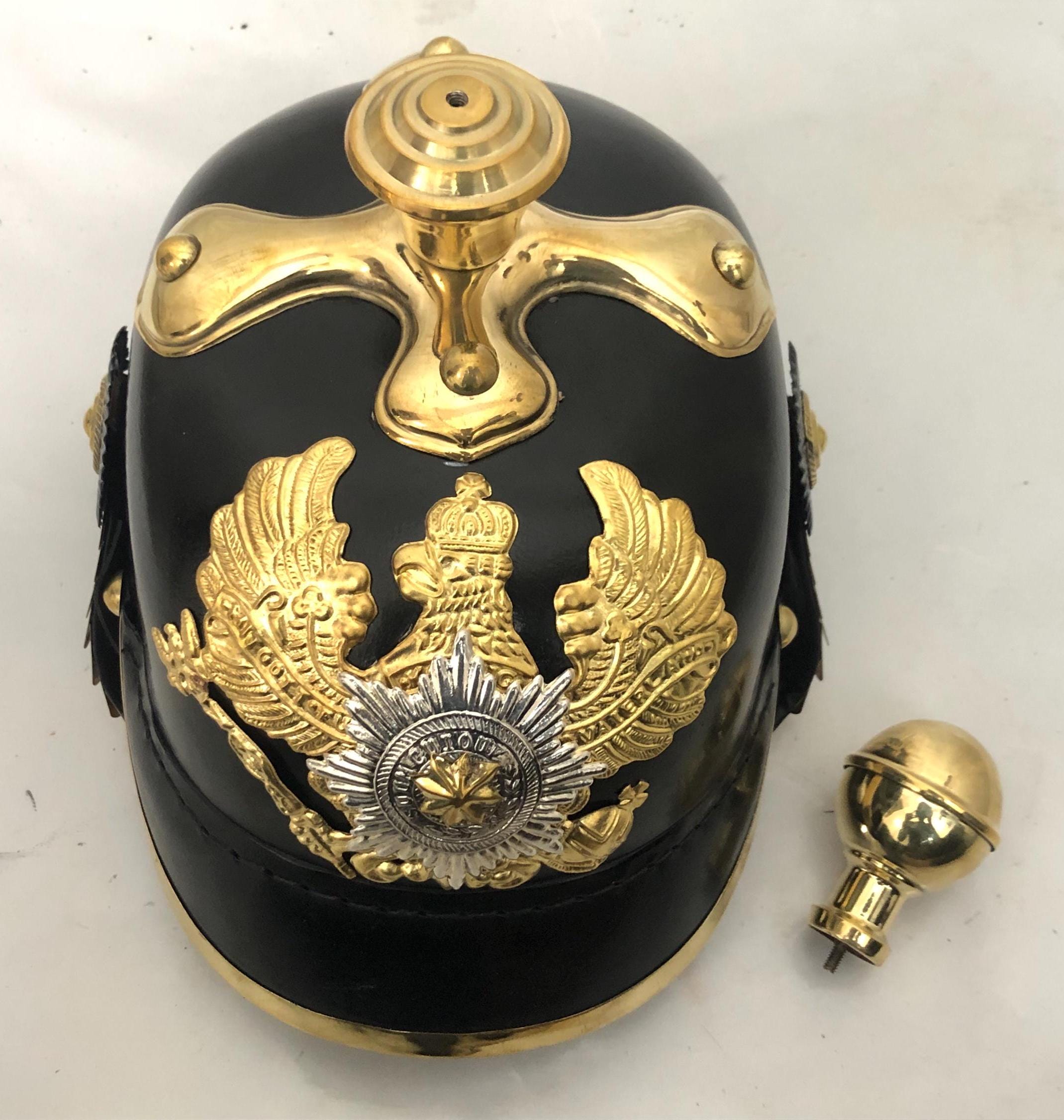 German Prussian Pickelhaube Helmet, Leather & Brass, LARP Cosplay - Etsy