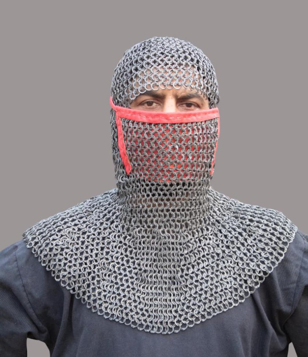 Coif Mask Leather Attached Chainmail Hood / 10MM Dome Riveted Flat ...