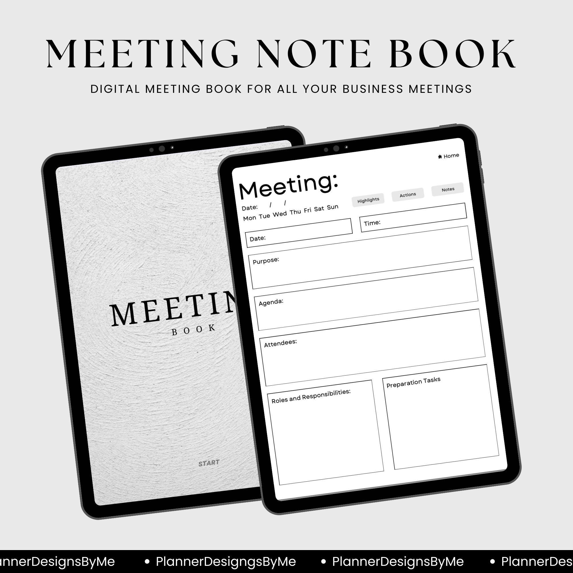 Digital Meeting Minutes Template, Notebook Planner for Goodnotes Ipad ...
