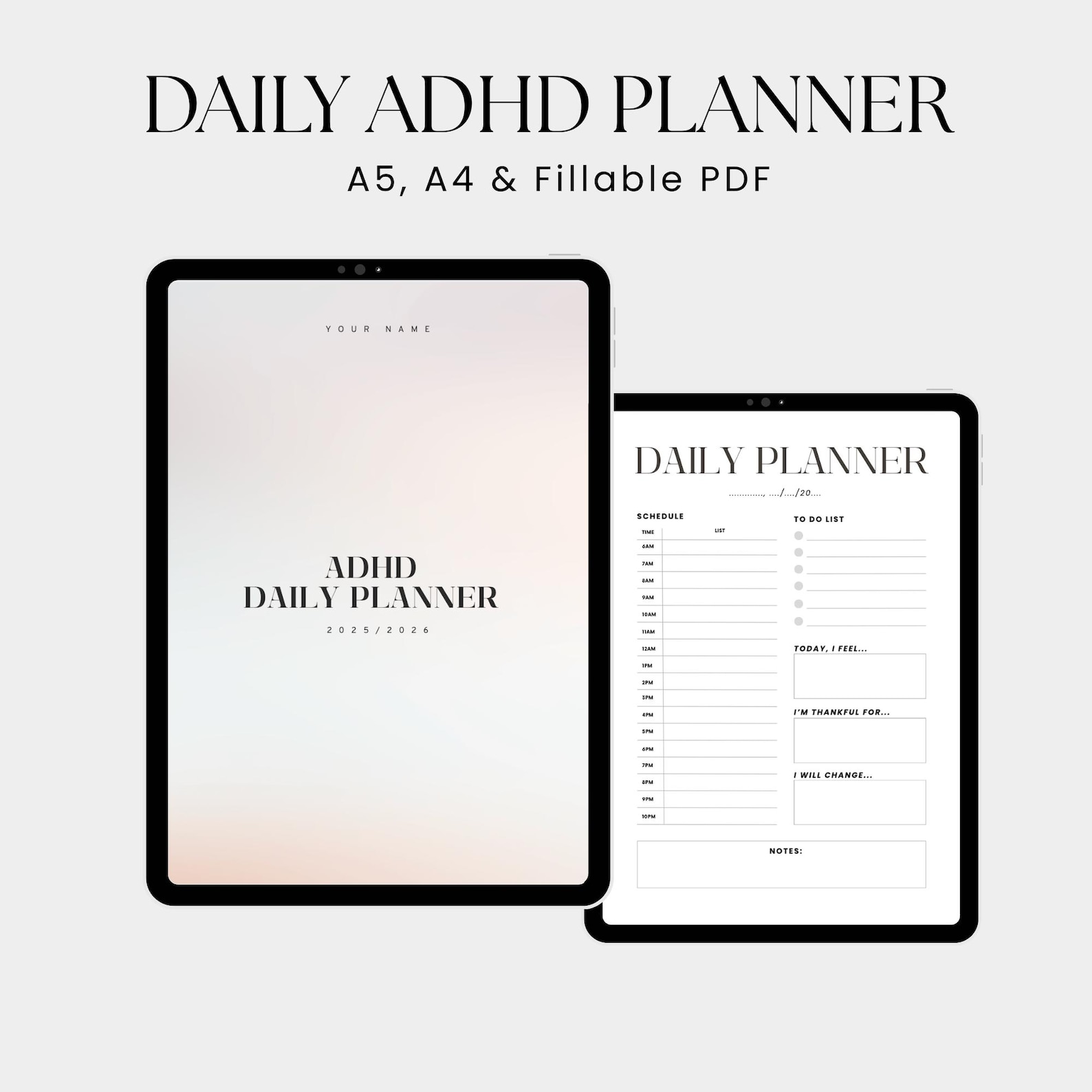 ADHD Planner Printable, Hourly Fillable PDF Planner, Daily Goal Planner ...