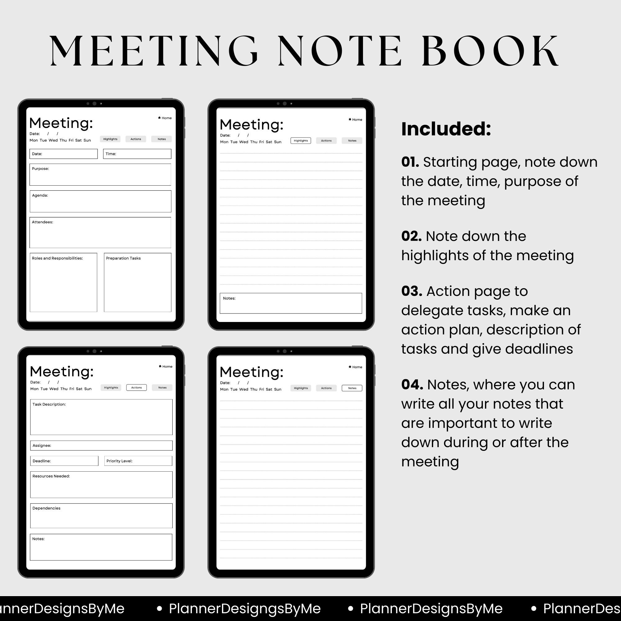 Digital Meeting Minutes Template, Notebook Planner for Goodnotes Ipad ...
