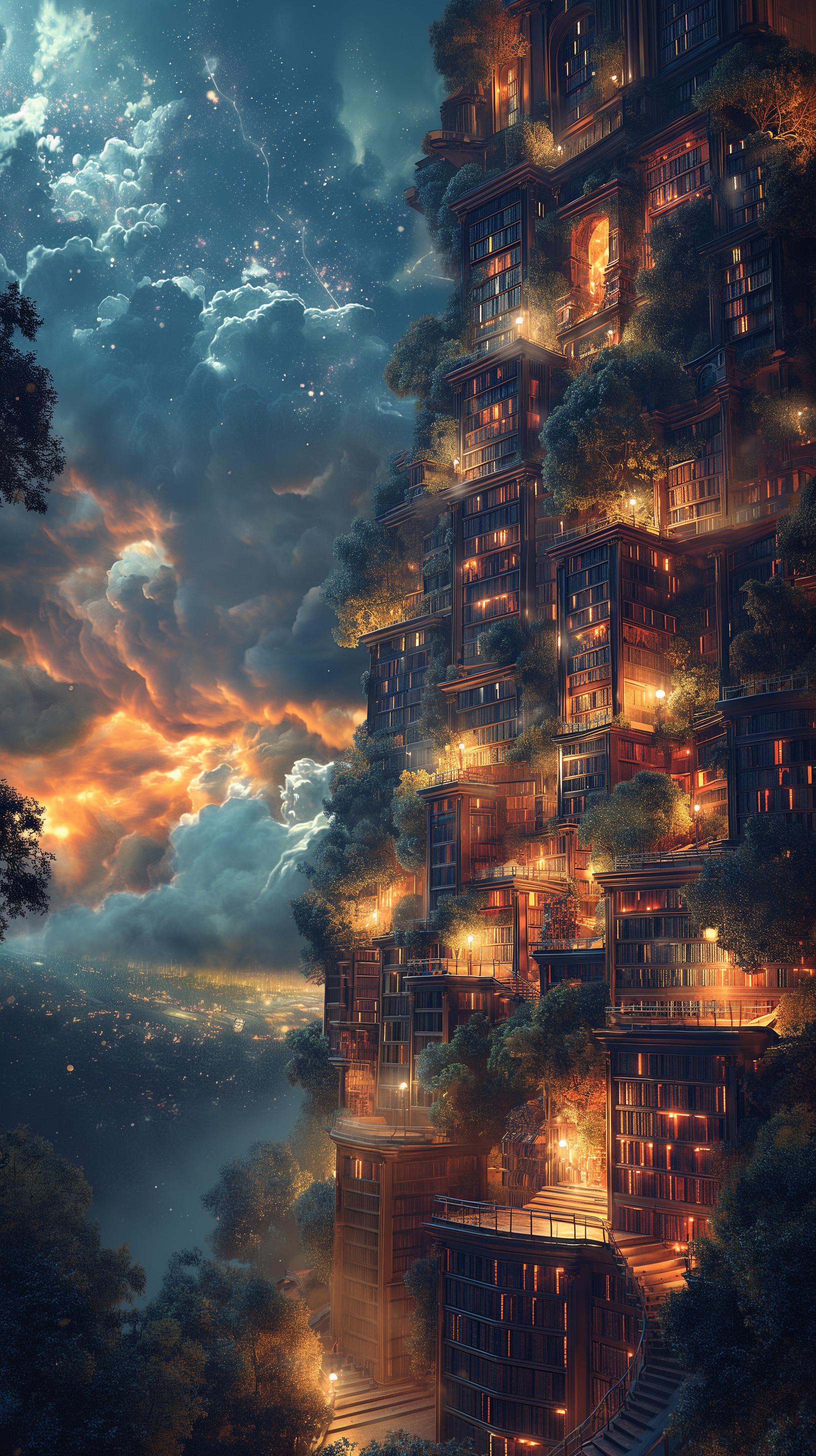 Floating Library With Glowing Books Mobile Wallpaper, Magical Fantasy ...