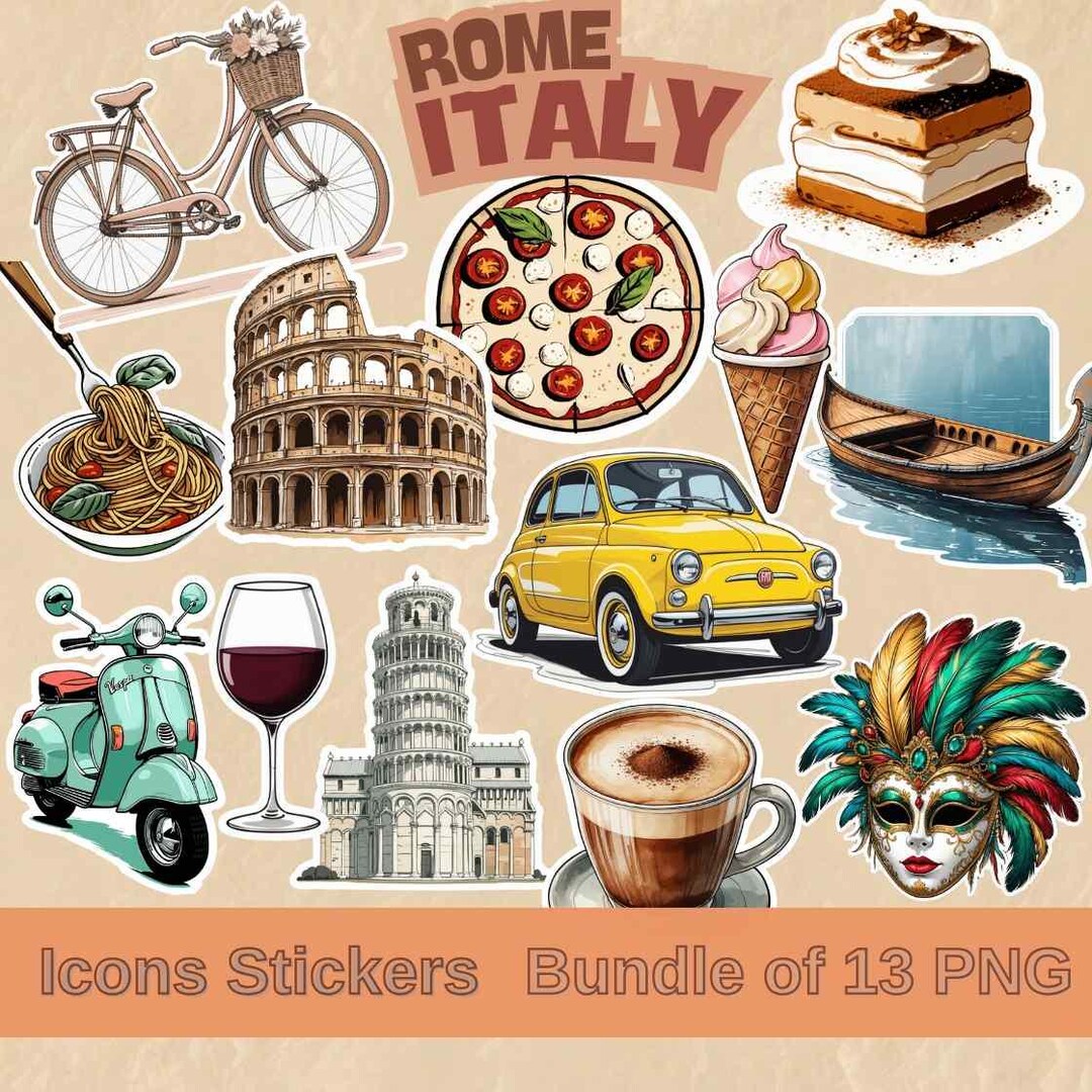 Italy Travel Stickers – Vintage Aesthetic PNG Bundle (digital Download ...