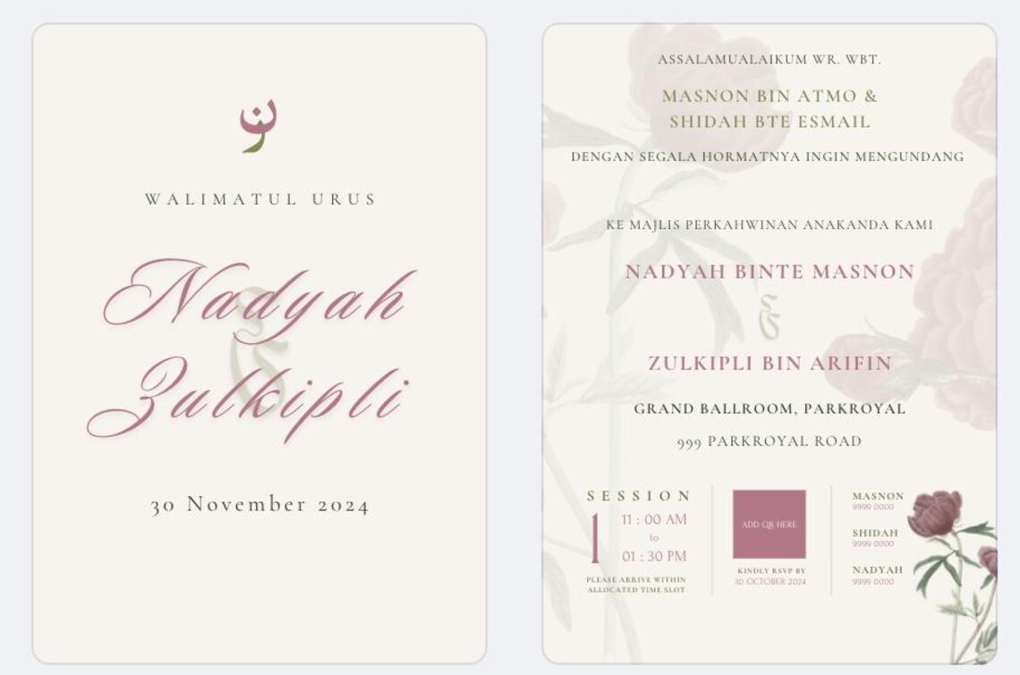 Rose Wedding Invitation Template malay - Etsy