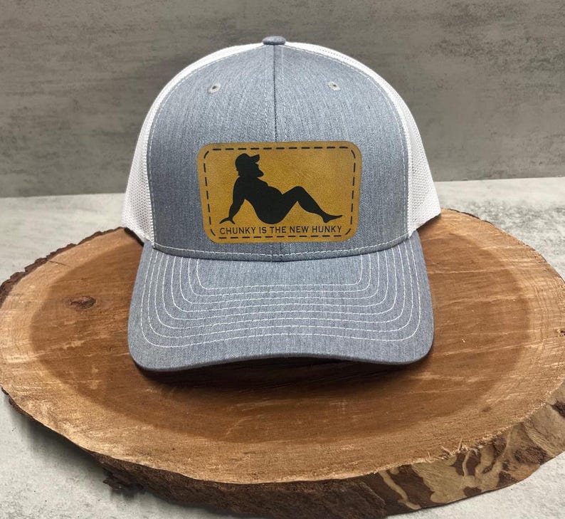 Chunk Hunk Hat, Custom Leather Patch Hat, Blue Collar, Adjustable ...