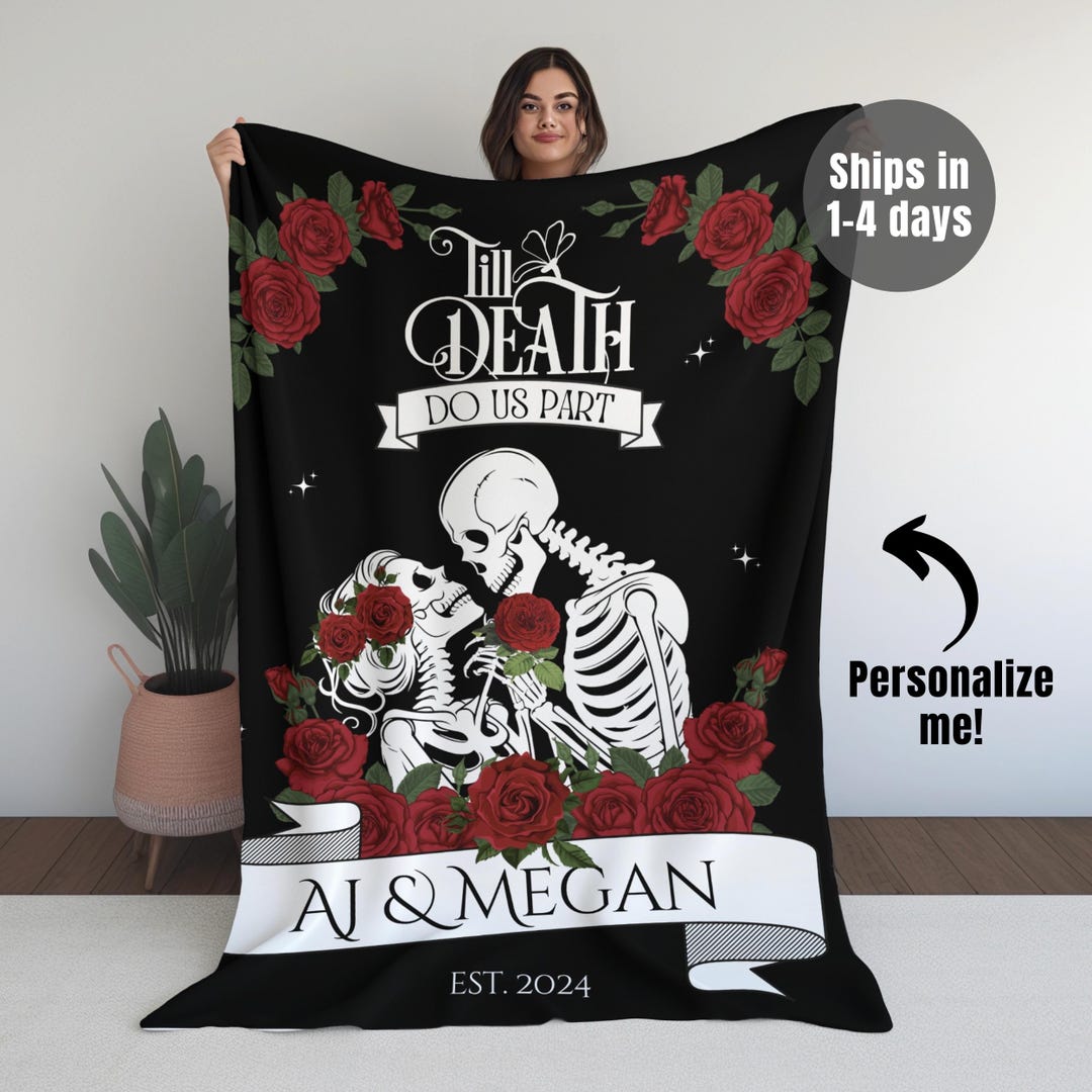 Till Death Do Us Part Skeleton Blanket Spooky Wedding Gift Personalized ...