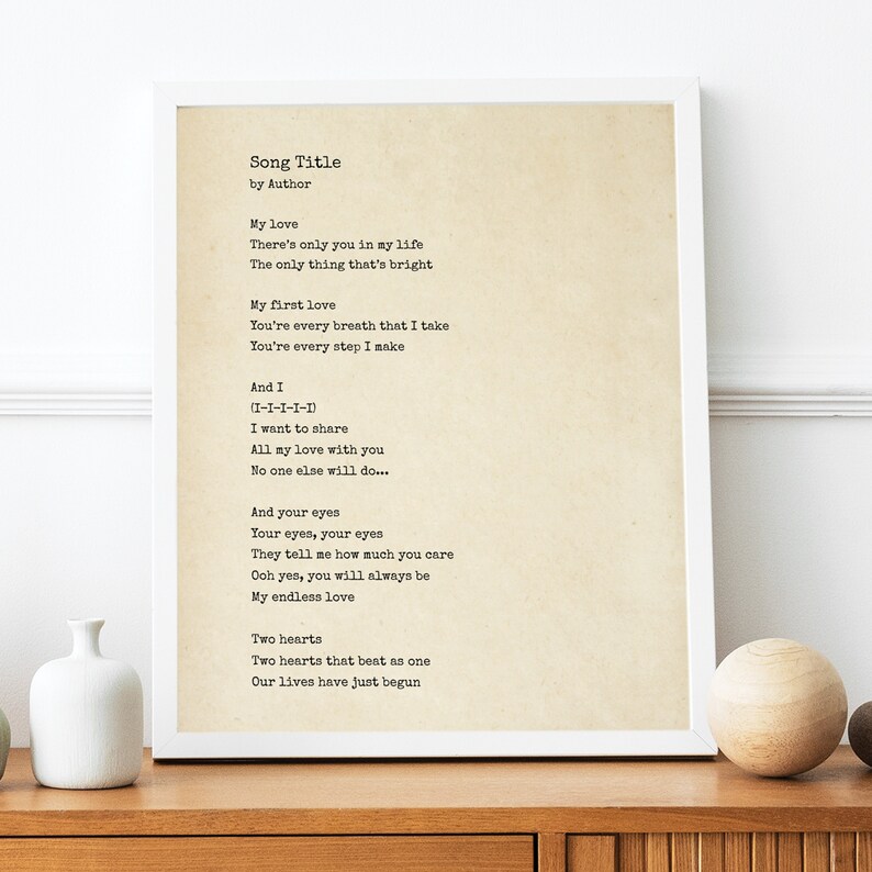 CUSTOM SONG LYRICS Print Any Quote Print Typewriter Quote - Etsy