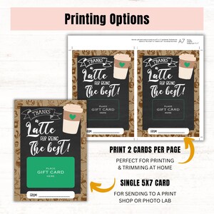 Printable Coffee Gift Card Holder, Thanks a Latte Instant Download ...