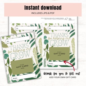 Teacher Appreciation Gift Card Holder, Thanks for Helping Me Grow ...