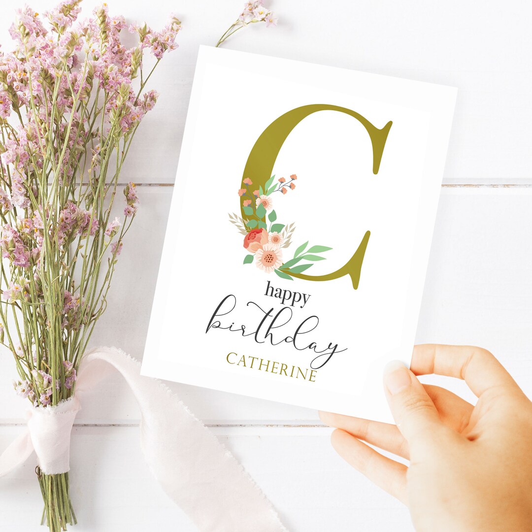 CUSTOM BIRTHDAY CARD, Personalized Monogram Greeting Card, Custom ...
