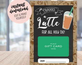 Coffee Gift Card Holder - Thanks a Latte - Teacher Appreciation - Thank ...