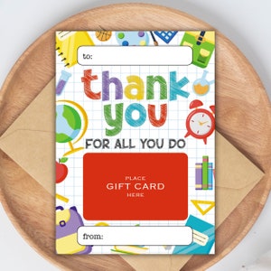 Teacher Appreciation Printable Gift Card Holder, Teacher Thank You Card ...