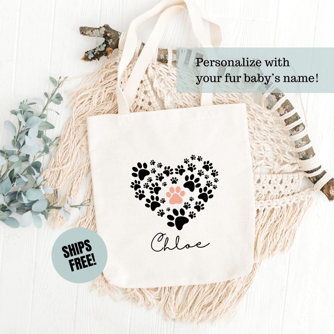 Personalized Dog Tote Bag Custom Paw Print Bag for Pet Tote for Dogs ...