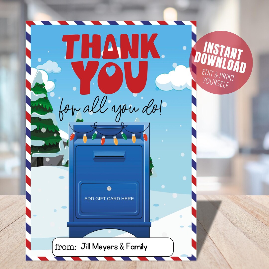 Christmas Mailman Gift Card Holder Printable Mail Carrier Christmas ...