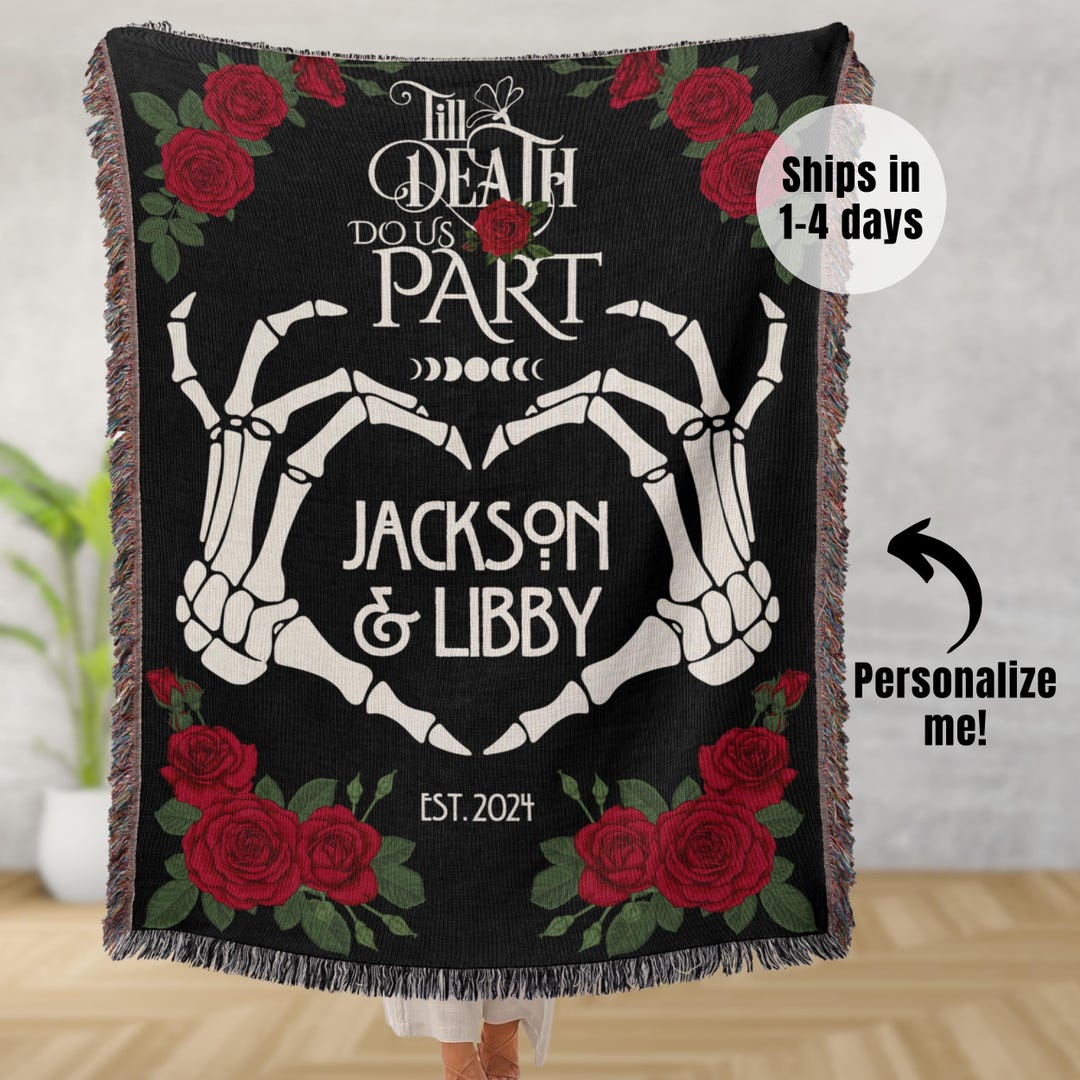 Custom Skeleton Hand Heart Throw Blanket Personalized Skeleton Couple ...