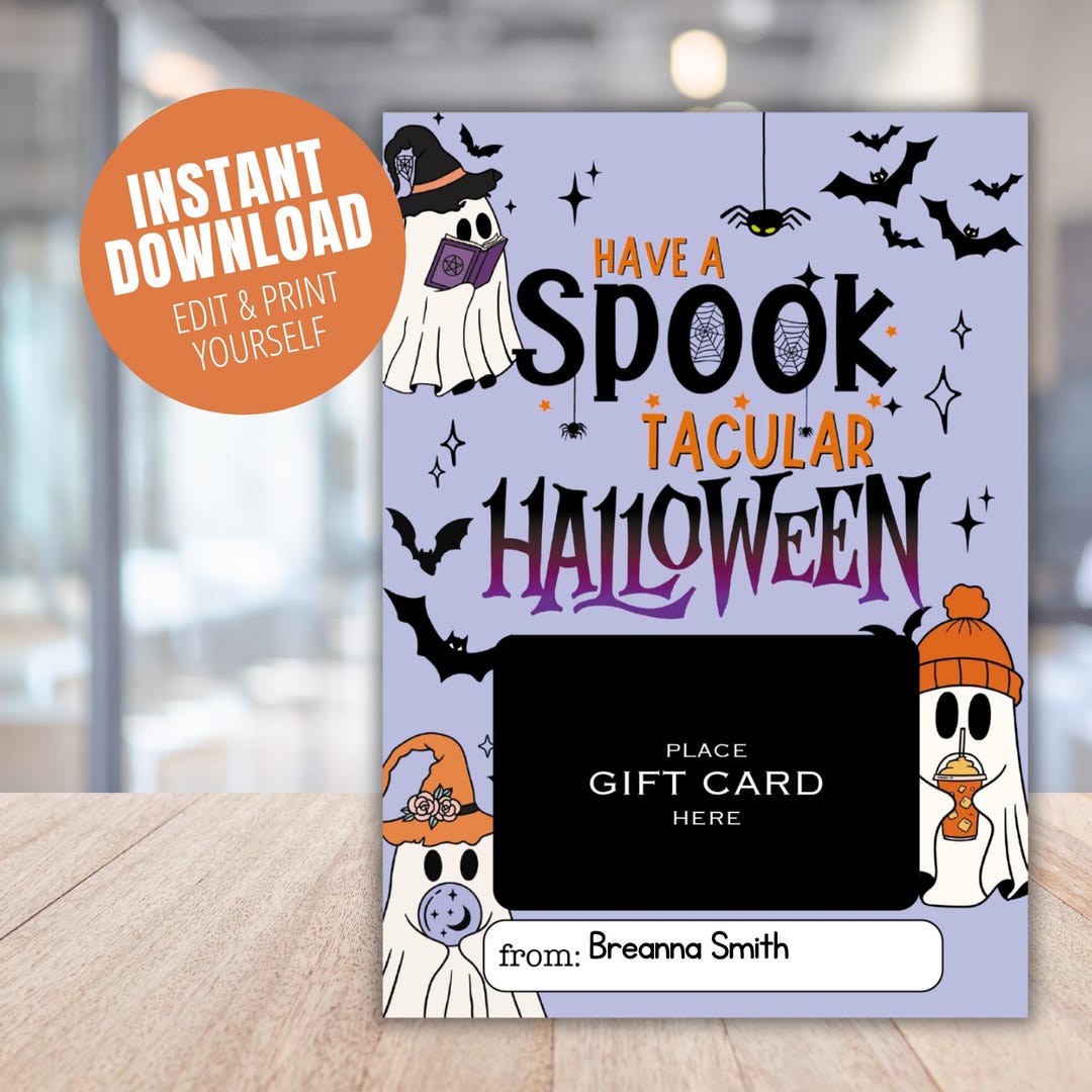 Spooktacular Halloween Gift Card Holder Printable Editable Trick or ...