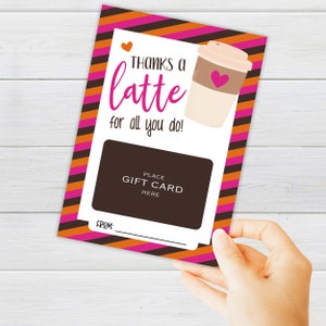 Coffee Gift Card Holder Printable Thanks a Latte Instant Download ...