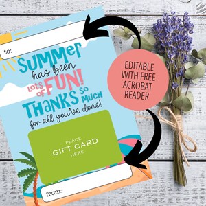 Printable Gift Card Holder, Teacher Thank You, Summer Camp Counselor ...