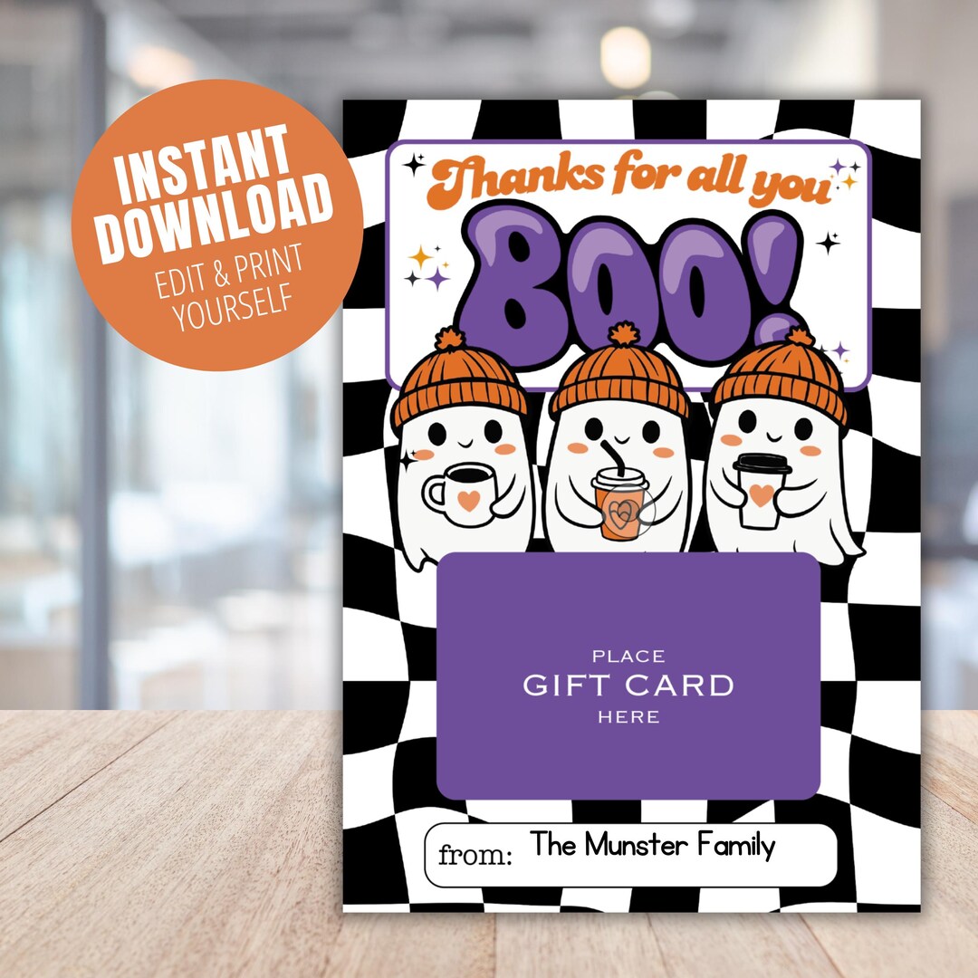 Halloween Gift Card Printable Thanks for All You Boo Gift Card Holder ...