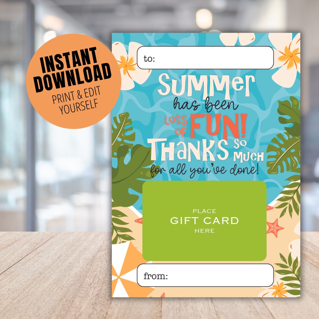 Printable Gift Card Holder, Teacher Thank You, Summer Camp Counselor ...