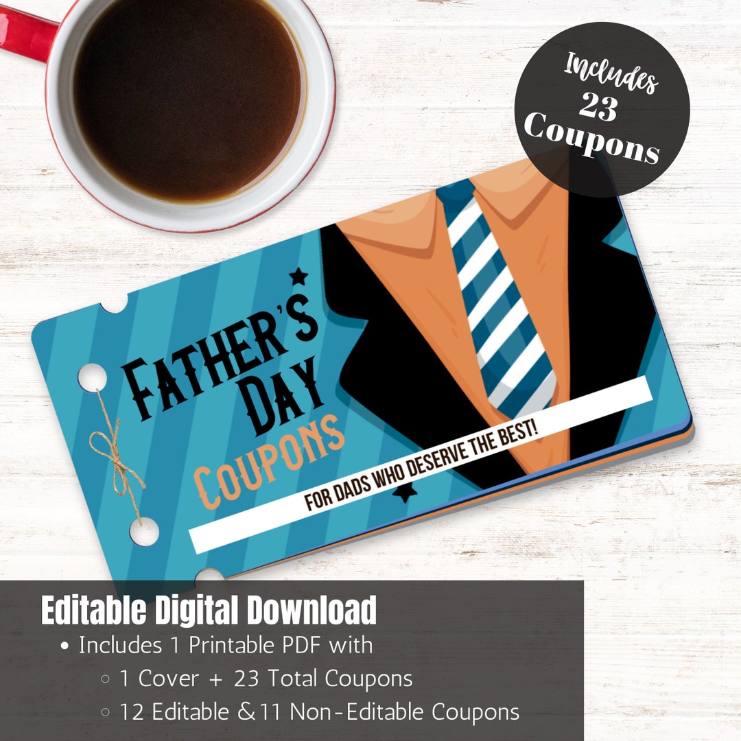 Personalized Father's Day Coupon Book, Editable DIY Gift, Printable Dad ...