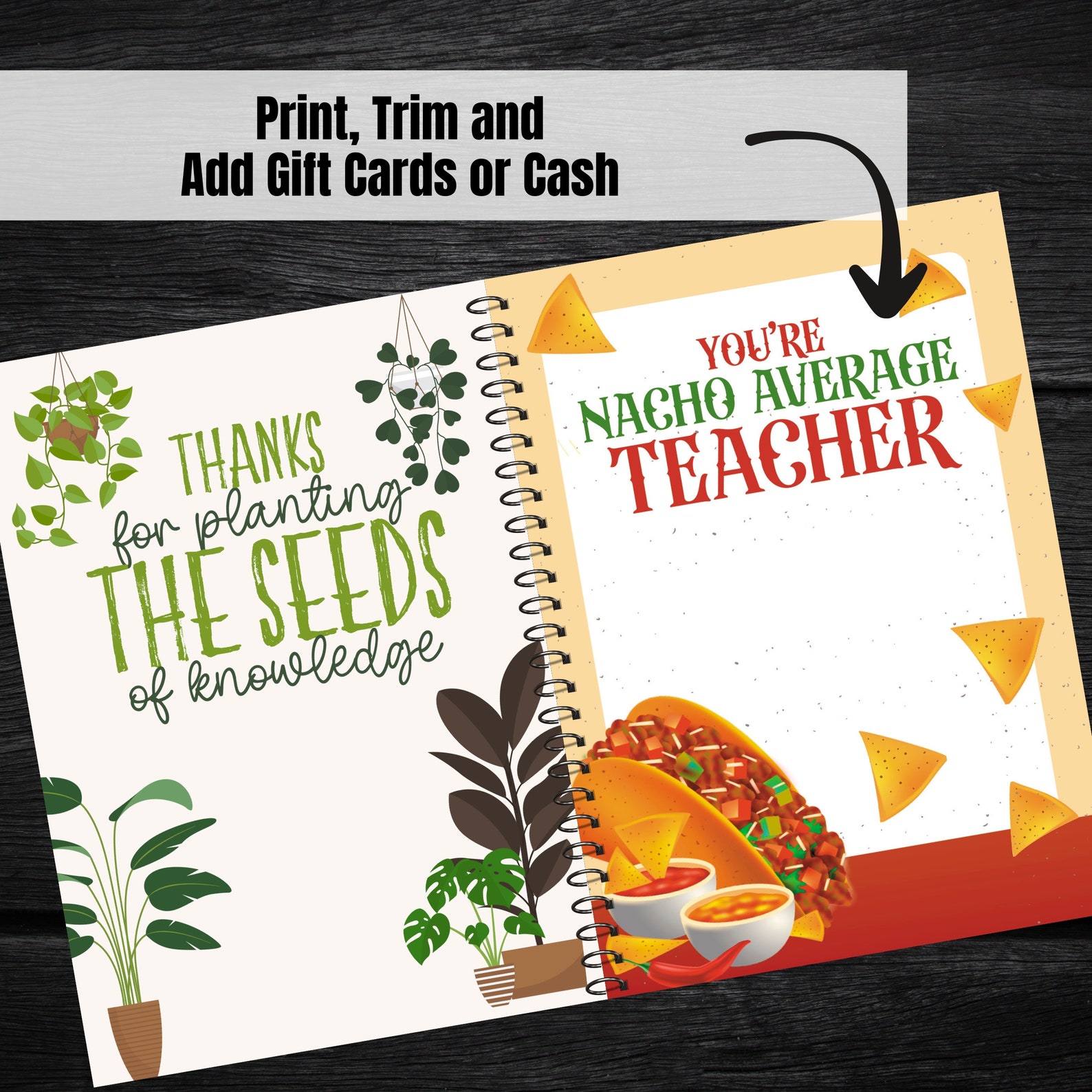 Teacher Appreciation Printable Gift Card Holder, Teacher Thank You Card ...