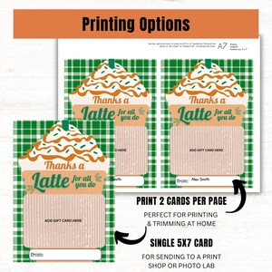 Printable Coffee Gift Card Holder, Thanks a Latte Instant Download ...