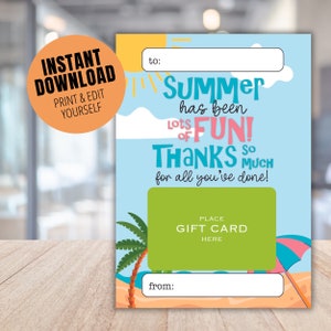 Printable Gift Card Holder, Teacher Thank You, Summer Camp Counselor ...