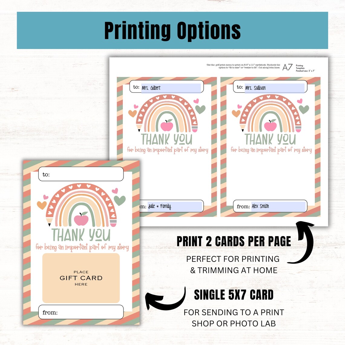 Teacher Gift Card Holder, Printable Teacher Appreciation, Personalized ...