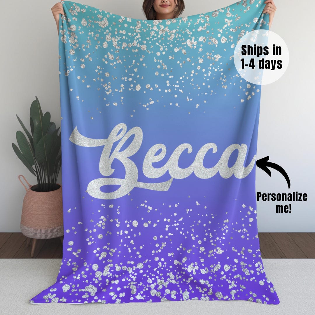 Sparkling Silver Glitter Personalized Name Blanket Custom Name Blanket ...
