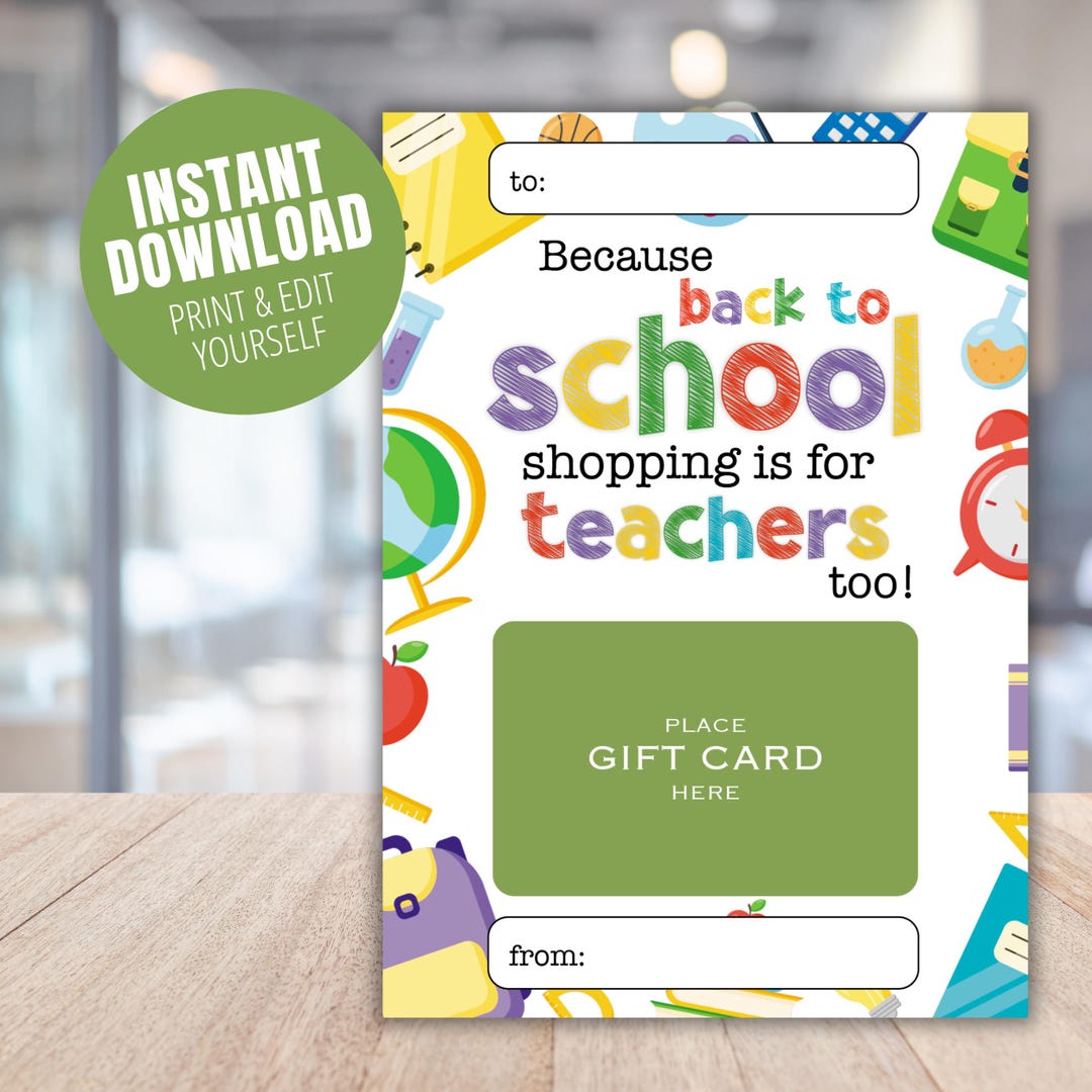 Teacher Appreciation First Day of School Teacher Gift Card Back to ...